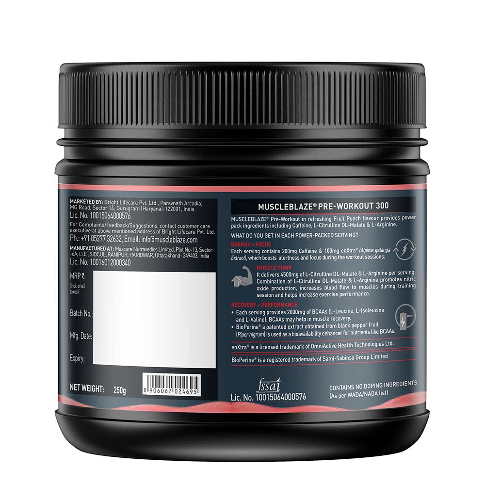 MuscleBlaze PRE Workout 300, 250 g (0.55 lb) – MuscleUp Nutrition